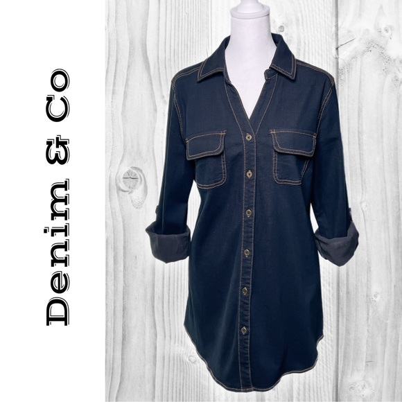 Denim&Co | Tops | Denim Company 99 Cotton Jean Button Down Long Sleeve ...
